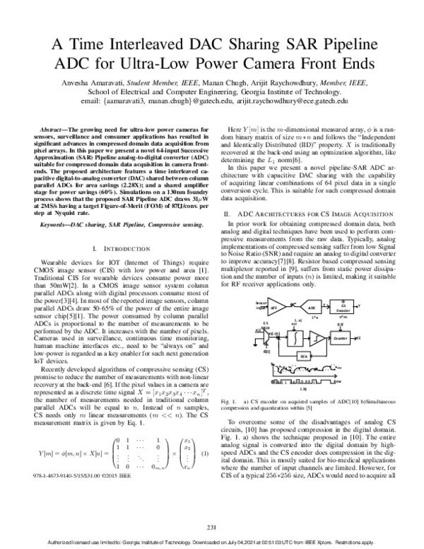 (PDF) A time interleaved DAC sharing SAR Pipeline ADC for ultra-low power camera front ends