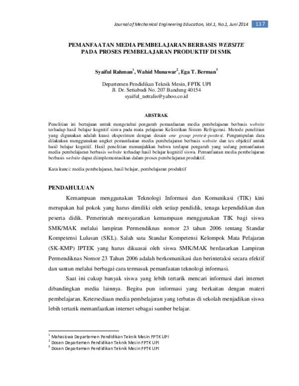 (PDF) Pemanfaatan Media Pembelajaran Berbasis Website Pada Proses Pembelajaran Produktif DI SMK