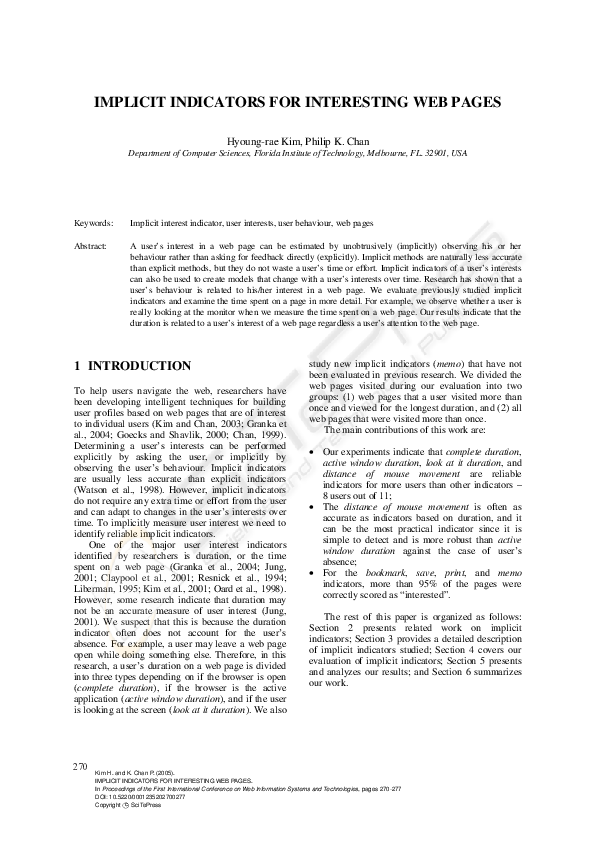 (PDF) Implicit Indicators for Interesting Web Pages