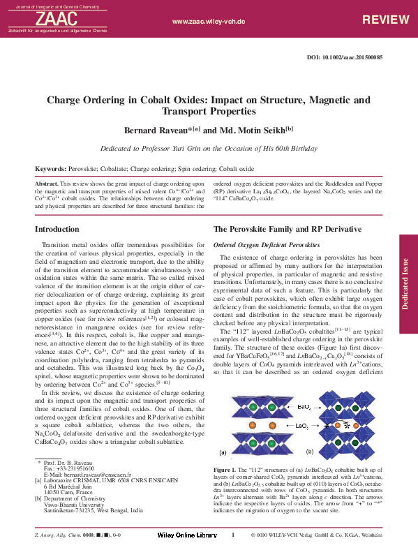 (PDF) Charge Ordering in Cobalt Oxides: Impact on Structure, Magnetic and Transport Properties