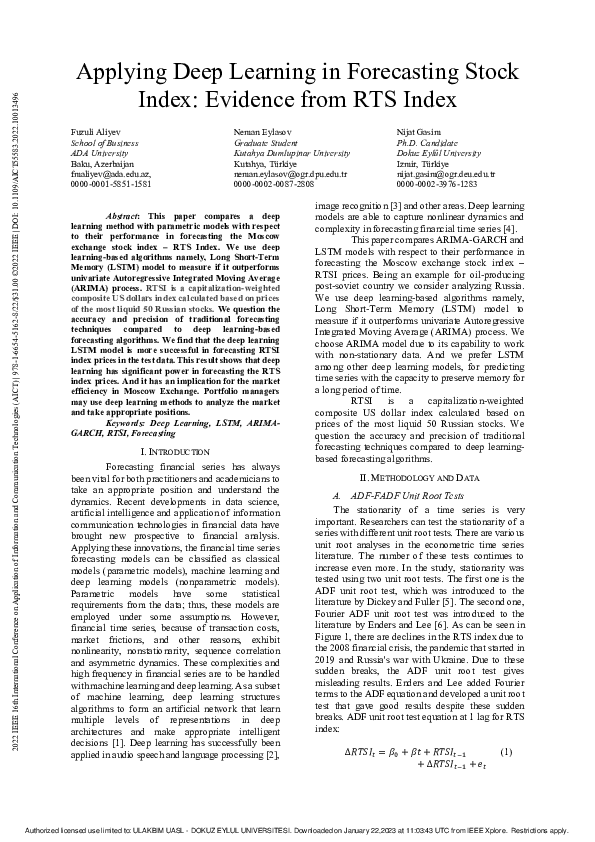 (PDF) Applying Deep Learning in Forecasting Stock Index: Evidence from RTS Index