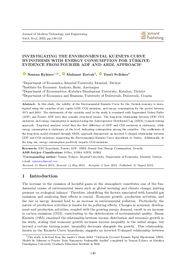 (PDF) INVESTIGATING THE ENVIRONMENTAL KUZNETS CURVE HYPOTHESIS WITH ...