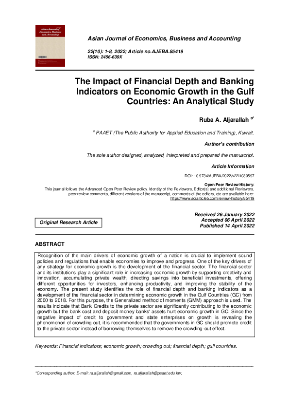 (PDF) The Impact of Financial Depth and Banking Indicators on Economic ...