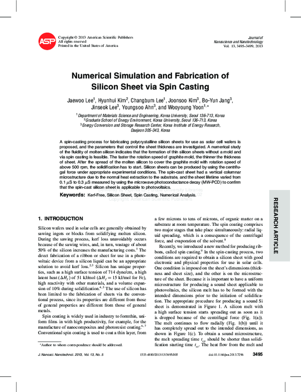 (PDF) Numerical Simulation and Fabrication of Silicon Sheet via Spin Casting