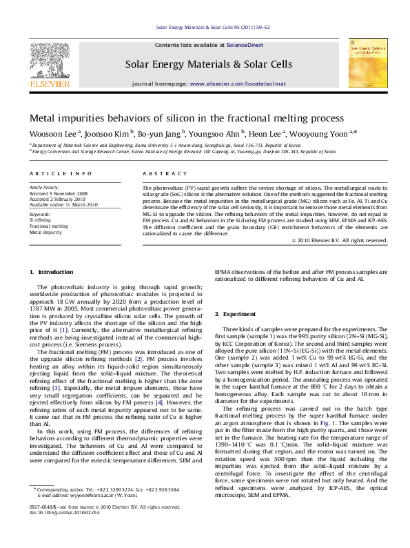 (PDF) Metal impurities behaviors of silicon in the fractional melting ...