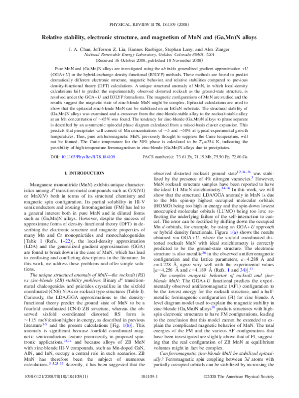(PDF) Relative stability, electronic structure, and magnetism of MnN ...