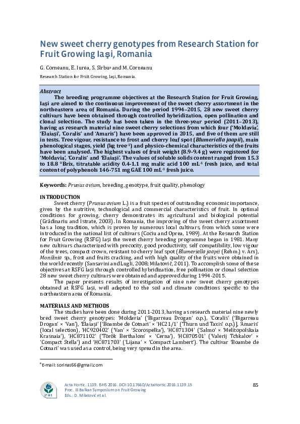 (PDF) New sweet cherry genotypes from Research Station for Fruit ...