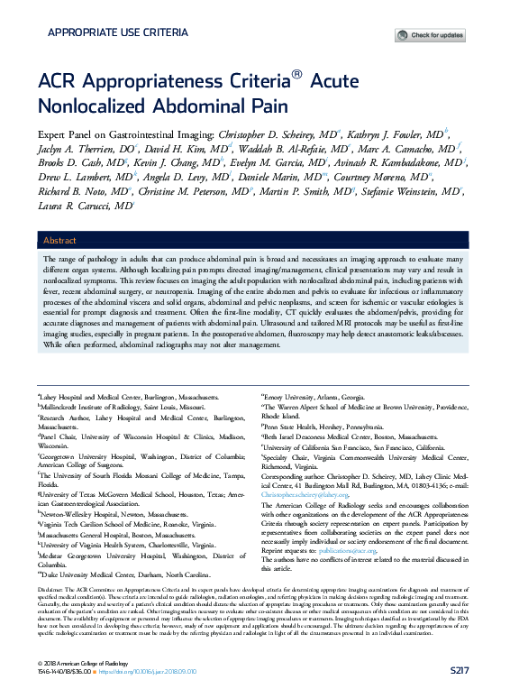 (PDF) ACR Appropriateness Criteria® Acute Nonlocalized Abdominal Pain
