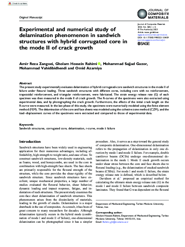 (PDF) Experimental and numerical study of delamination phenomenon in ...