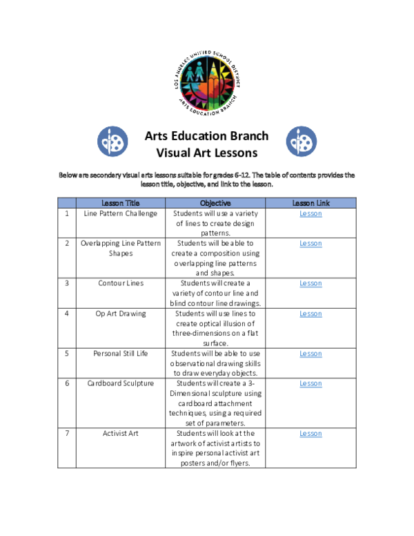 (PDF) Arts Education Branch Visual Art Lessons