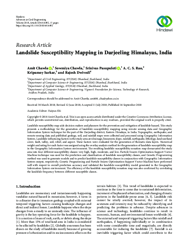 (PDF) Landslide Susceptibility Mapping in Darjeeling Himalayas