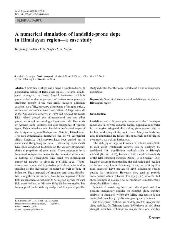 Pdf A Numerical Simulation Of Landslide Prone Slope In Himalayan