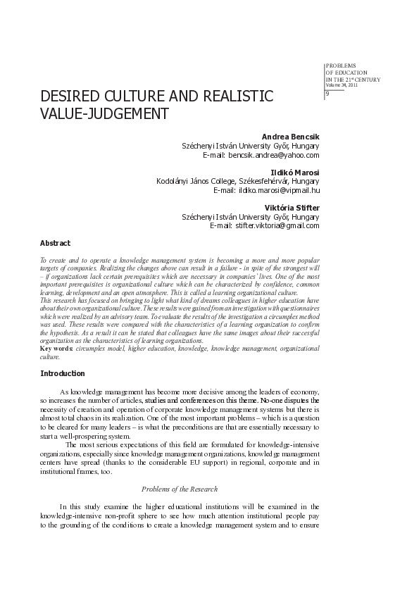 (PDF) Desired Culture and Realistic Value-Judgement | Andrea Bencsik ...