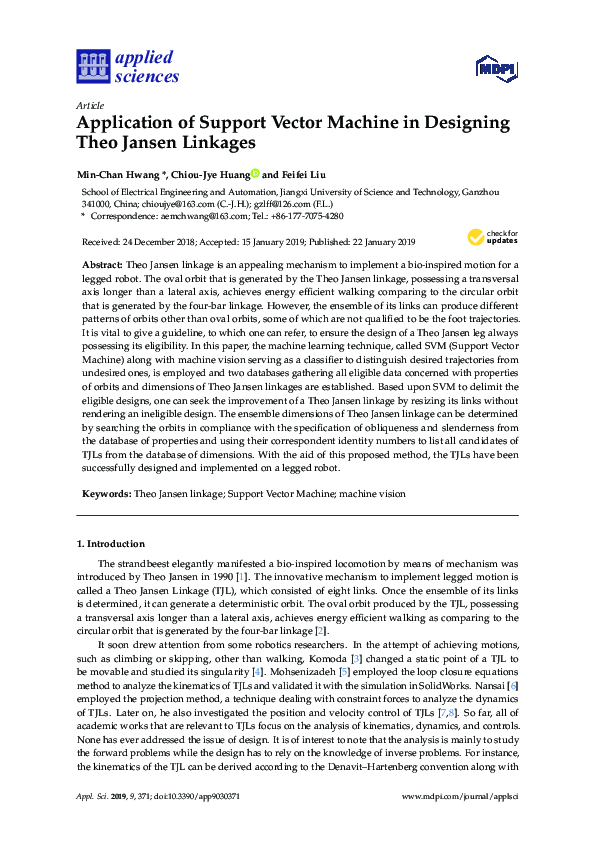 (PDF) Application of Support Vector Machine in Designing Theo Jansen ...