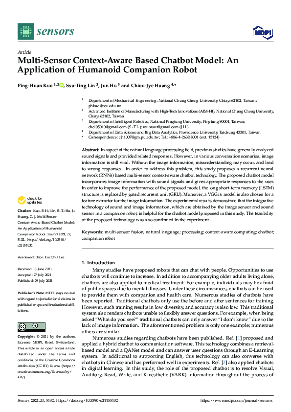 (PDF) Multi-Sensor Context-Aware Based Chatbot Model: An Application of ... (PDF) Multi-Sensor Context-Aware Based Chatbot Model: An Application of ...