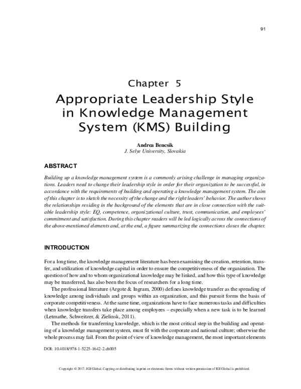 (PDF) Appropriate Leadership Style in Knowledge Management System (KMS) Building | Andrea ...