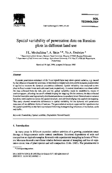 (PDF) Spatial variability of penetration data on Russian plots in different land use