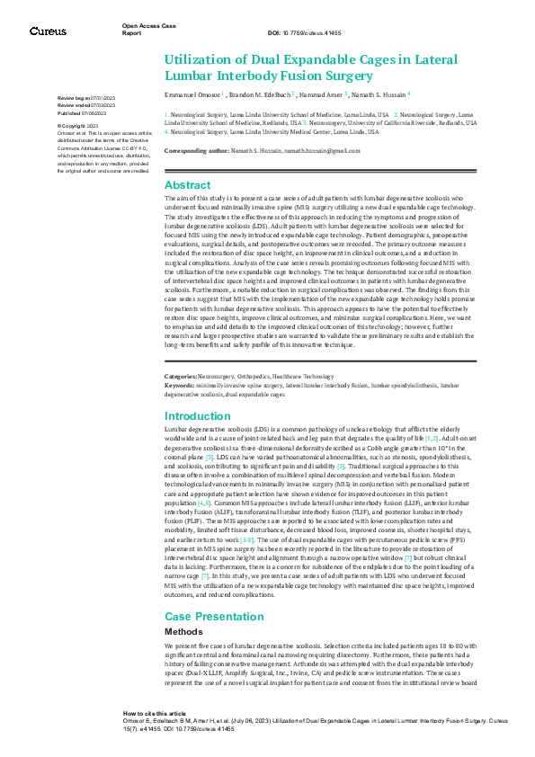 (PDF) Utilization of Dual Expandable Cages in Lateral Lumbar Interbody ...