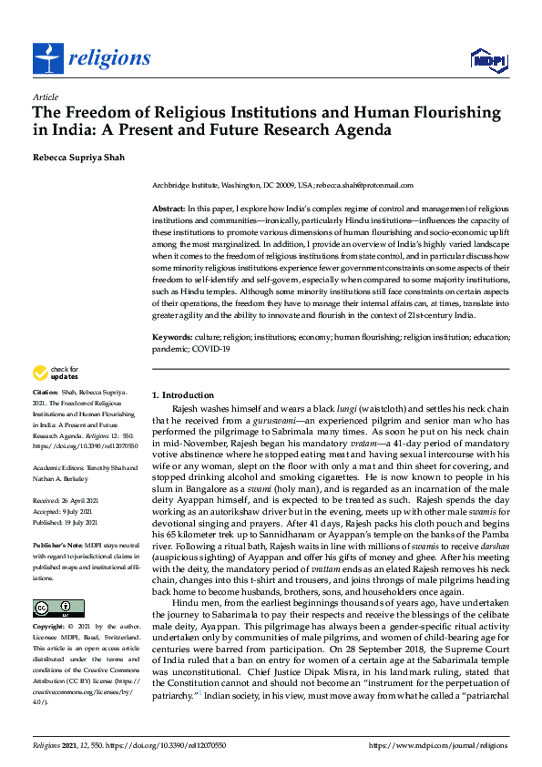 (PDF) The Freedom of Religious Institutions and Human Flourishing in ...