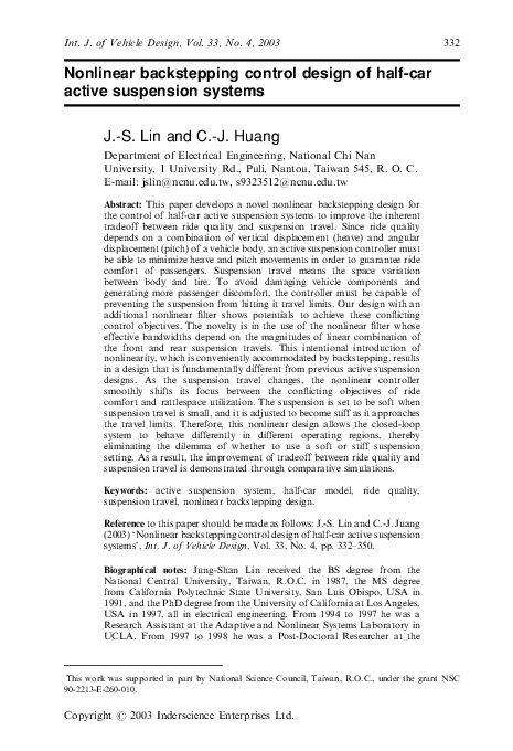(PDF) Nonlinear backstepping control design of half-car active suspension systems