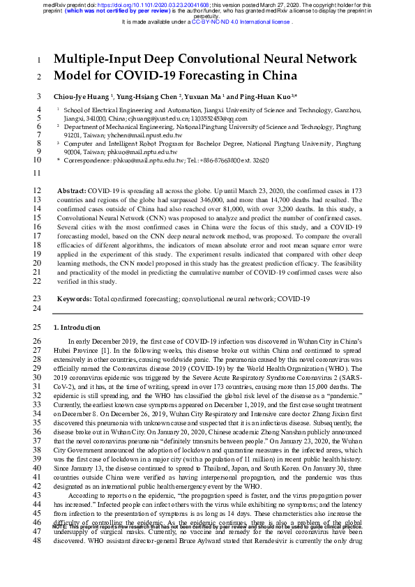 (PDF) Multiple-Input Deep Convolutional Neural Network Model for COVID-19 Forecasting in China