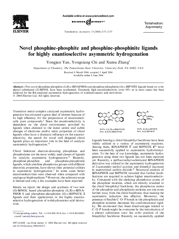 Pdf Novel P O P Ligands For Highly Efficient Hydrogenation Of Alkenes Hector Fernandez