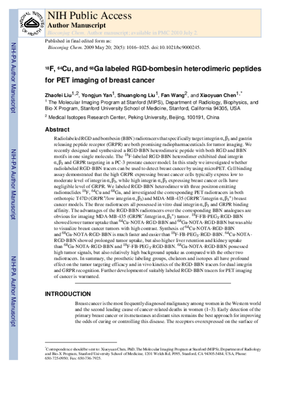 (PDF) 18F, 64Cu, and 68Ga Labeled RGD-Bombesin Heterodimeric Peptides ...