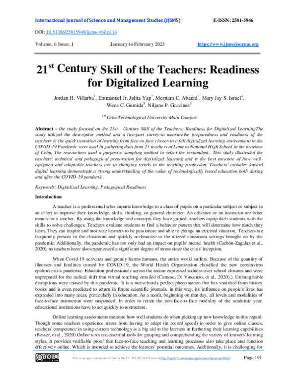 (PDF) 21st Century Skill of the Teachers: Readiness for Digitalized ...