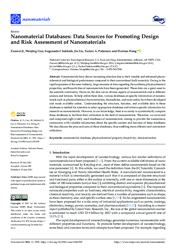 (PDF) Nanomaterial Databases: Data Sources for Promoting Design and Risk Assessment of Nanomaterials