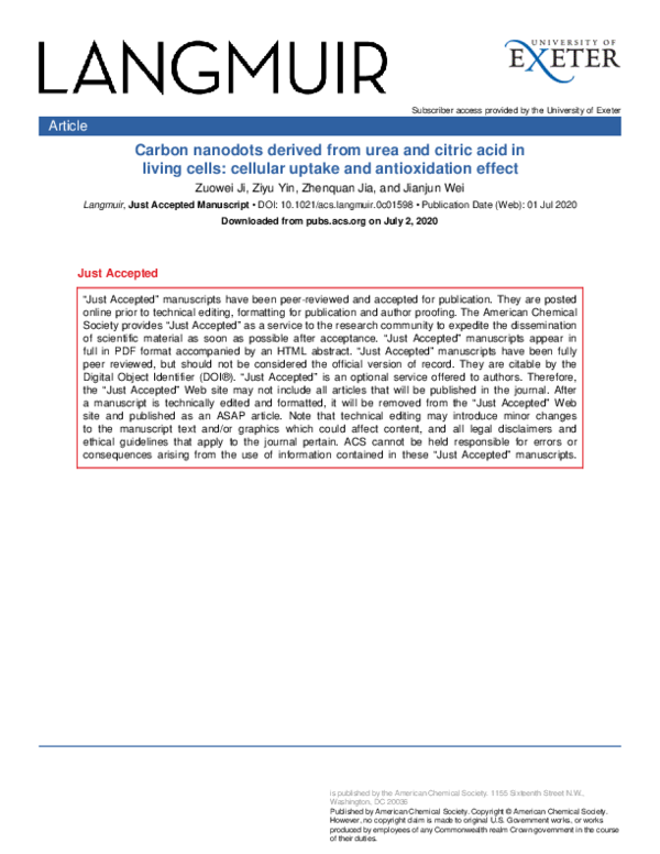 (PDF) Carbon Nanodots Derived from Urea and Citric Acid in Living Cells ...