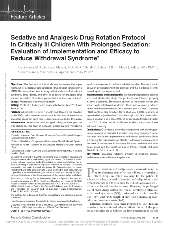 (PDF) Sedative and Analgesic Drug Rotation Protocol in Critically Ill ...