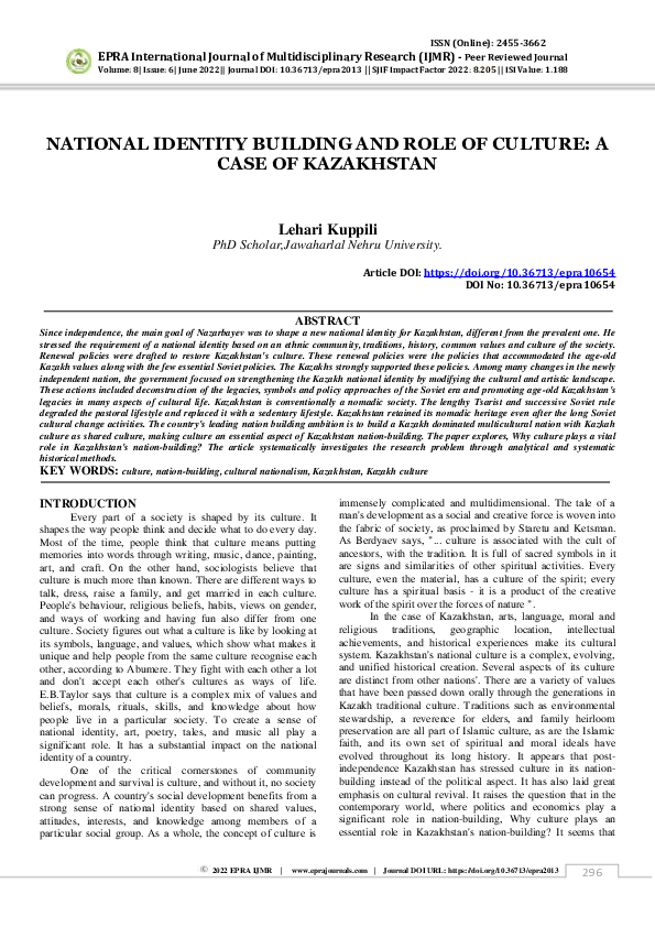(PDF) National Identity Building and Role of Culture: A Case of Kazakhstan