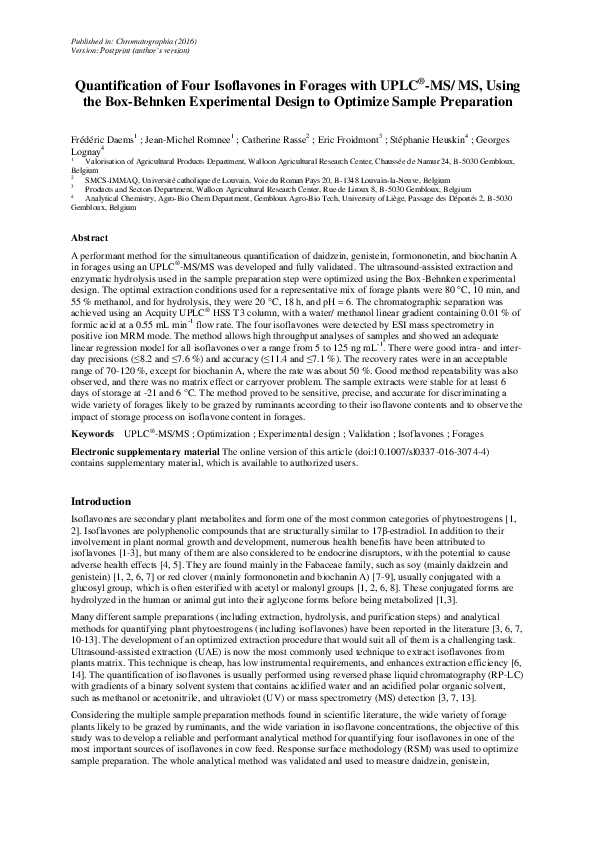 (PDF) Quantification of Four Isoflavones in Forages with UPLC®-MS/MS, Using the Box–Behnken ...