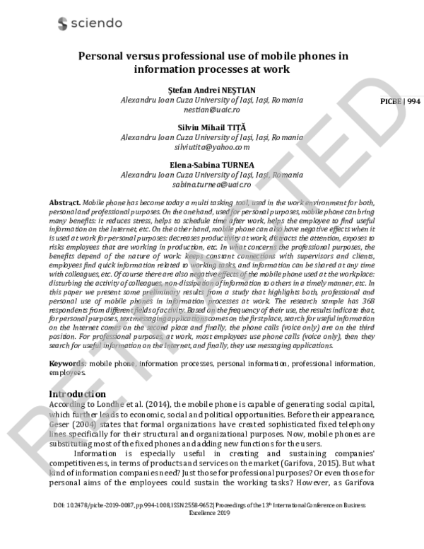 (PDF) Personal versus professional use of mobile phones in information ...
