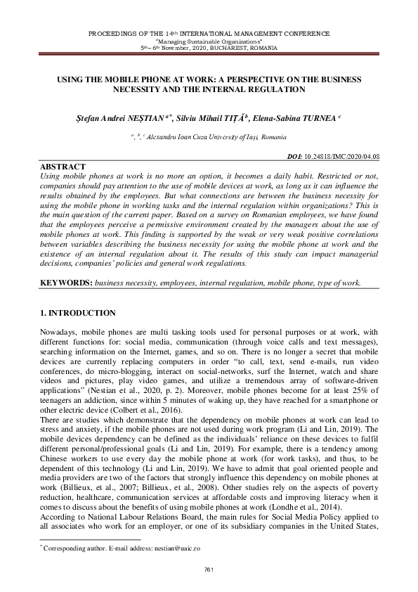 (PDF) Using the Mobile Phone at Work: A Perspective on the Business ...