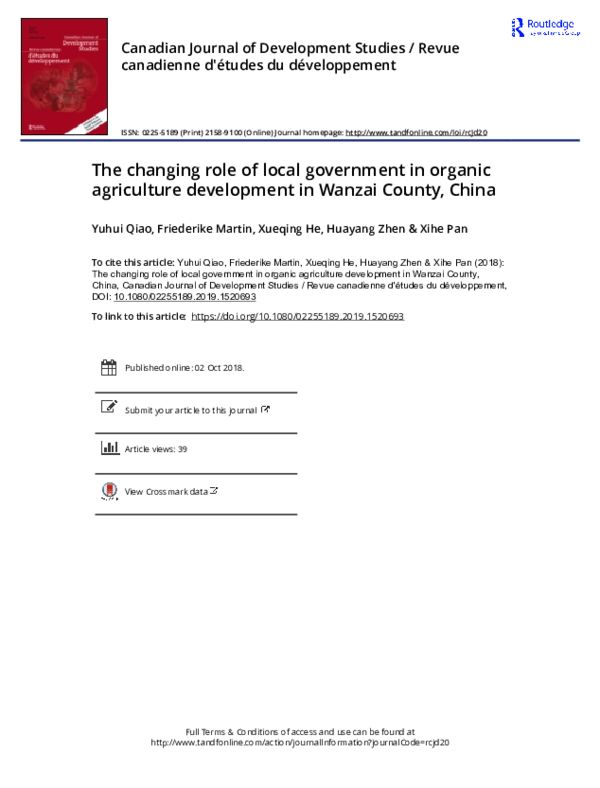 (PDF) The changing role of local government in organic agriculture ...