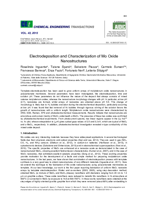 (PDF) Electrodeposition and Characterization of Mo Oxide Nanostructures