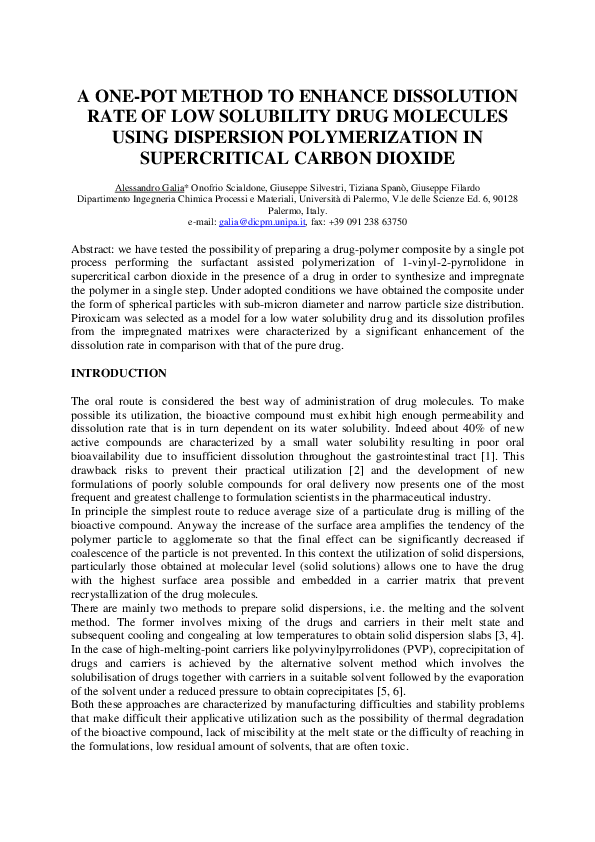 (PDF) A one-pot method to enhance dissolution rate of low solubility ...