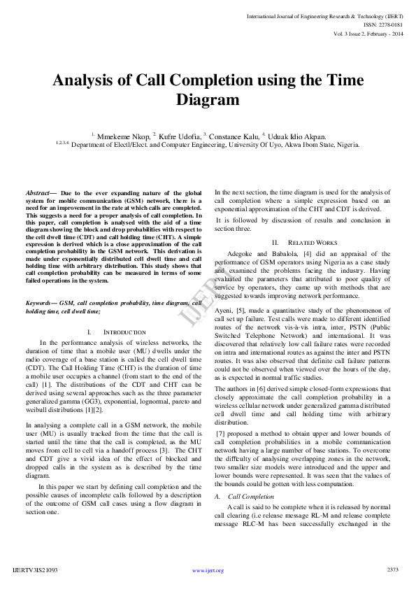(PDF) Analysis of Call Completion using the Time Diagram