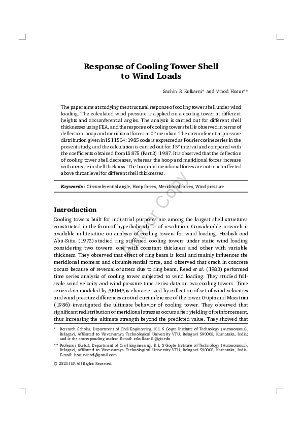 (PDF) Response of Cooling Tower to Wind Loads