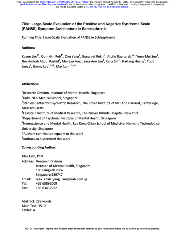 (PDF) Large-Scale Evaluation of the Positive and Negative Syndrome ...