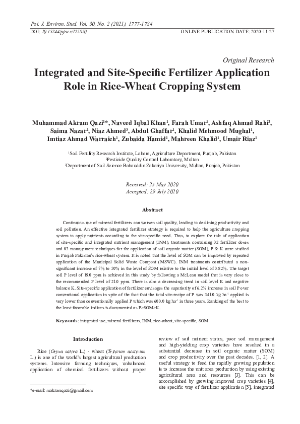 (PDF) Integrated and Site-Specific Fertilizer Application Role in Rice-Wheat Cropping System ...