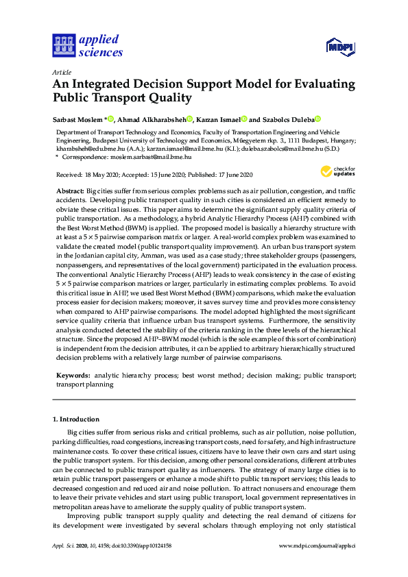 (PDF) An Integrated Decision Support Model for Evaluating Public ...