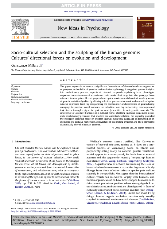 (PDF) Socio-cultural selection and the sculpting of the human genome ...