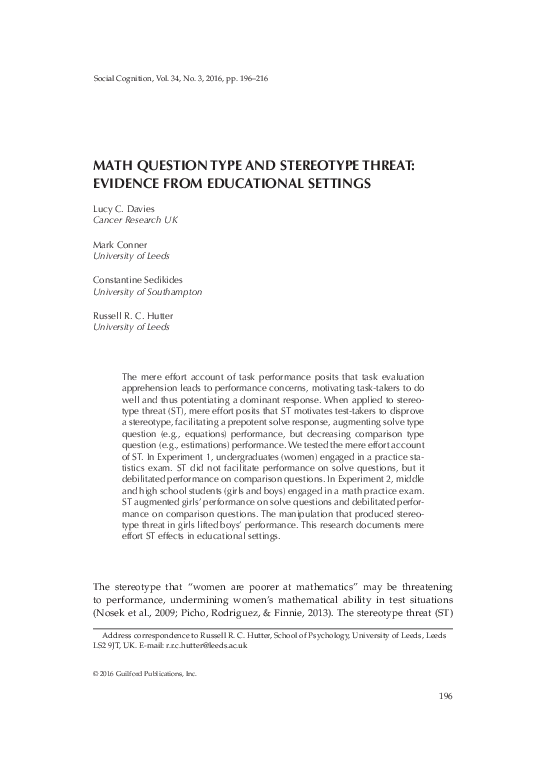 (PDF) Math Question Type and Stereotype Threat: Evidence from ...