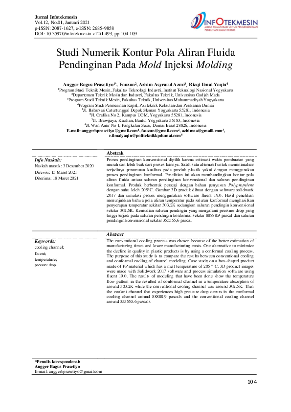 (PDF) Studi Numerik Kontur Pola Aliran Fluida Pendinginan Pada Mold ...