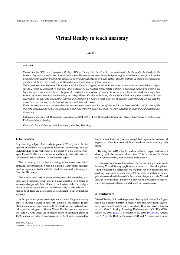 (PDF) Virtual Reality to teach anatomy