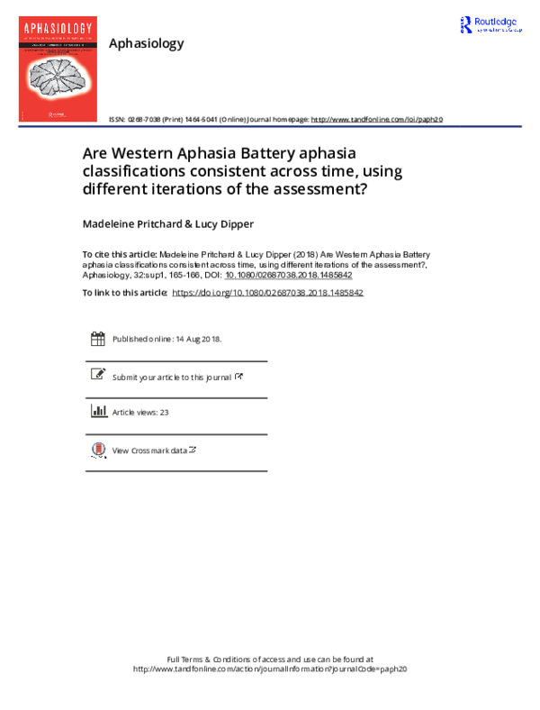 (PDF) Are Western Aphasia Battery aphasia classifications consistent ...