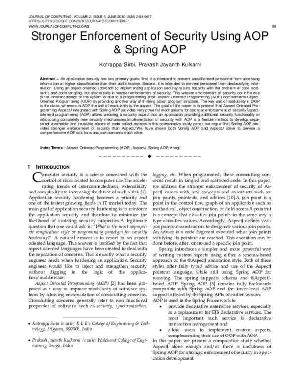 (PDF) Stronger Enforcement of Security Using AOP and Spring AOP
