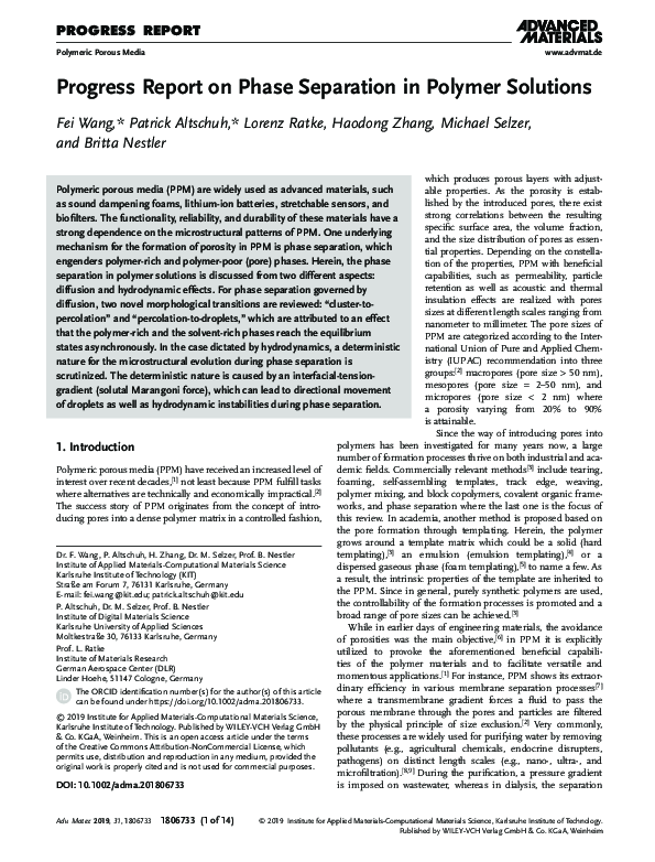 (PDF) Progress Report on Phase Separation in Polymer Solutions